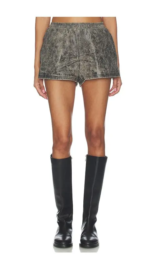 Alexander Wang Mid-rise Leather Mini Short - Stone & Black