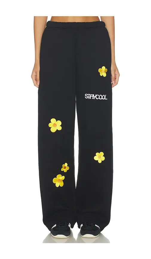 STAY COOL Sunflower Straight Sweatpants - Black