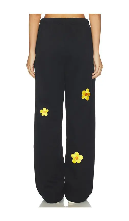 STAY COOL Sunflower Embroidered Fleece Lined Sweatpants