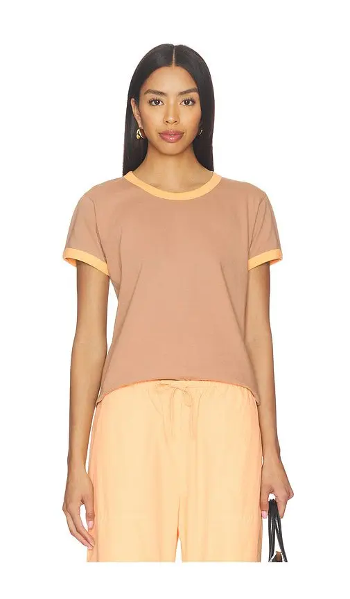 LESET Margo Ringer Tee - Beige & Zest