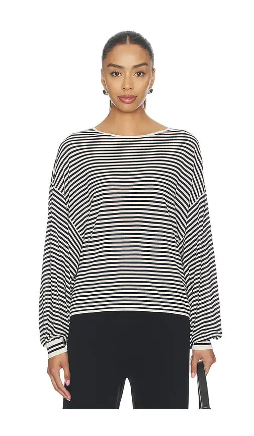 FRAME The Striped Slouchy Sweater In Cream,black - Cream Multi