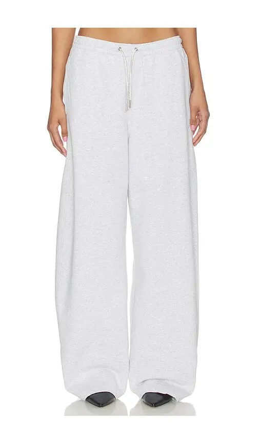 Alexander Wang Mid Rise Sweatpant With Rhinestone Drawcord - Light Heather Grey