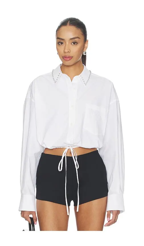 Alexander Wang Wrap Shirt With Crystal Stud Collar - White