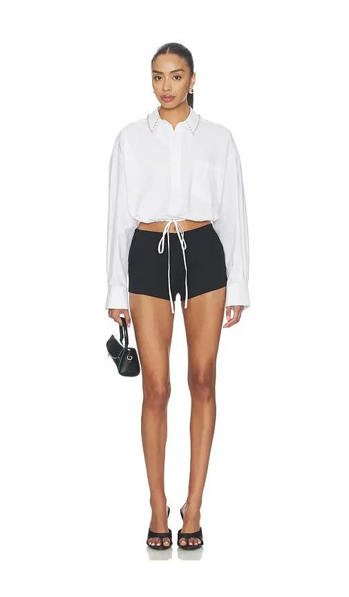 Alexander Wang Crystal Stud Collar Wrap Shirt - White