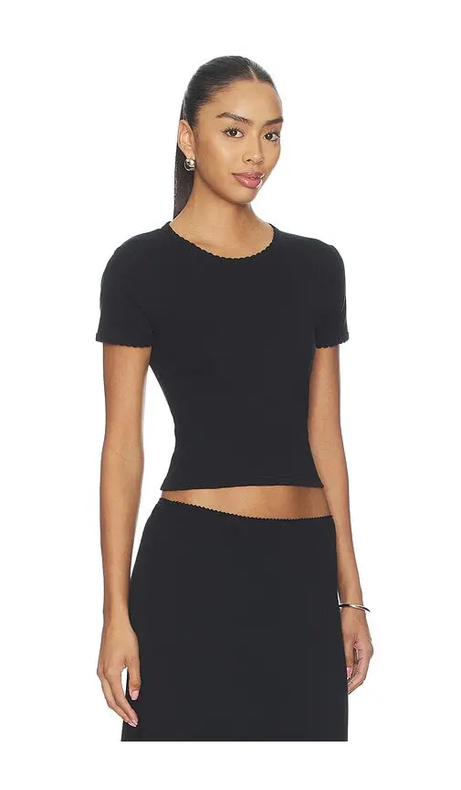 LESET Pointelle Baby Tee With Scalloped Trim