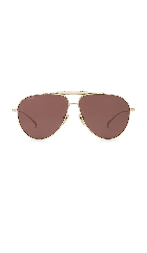 Gucci Bamboo Metal Pilot Sunglasses - Gold & Brown