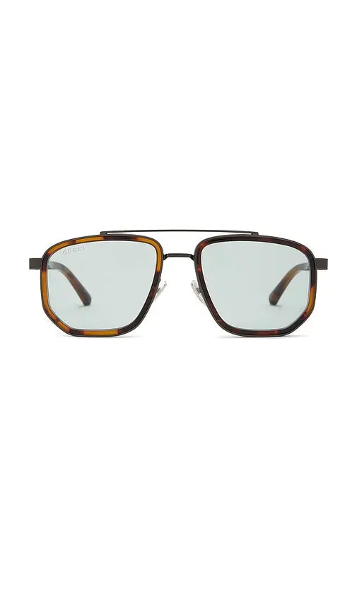 Gucci Noble Tip Rectangular Sunglasses - Ruthenium  Havana  & Blue