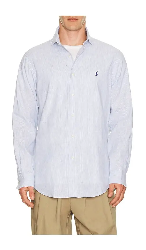 Polo Ralph Lauren Long Sleeve Stretch Linen Sport Shirt Stripe In Blue - Cabana Blue White