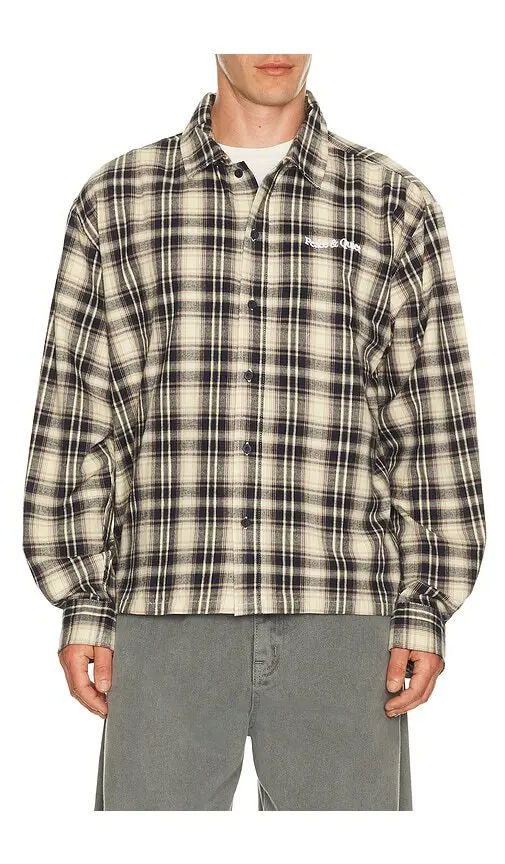 MUSEUM OF PEACE & QUIET Wordmark Button Up In Blue,beige