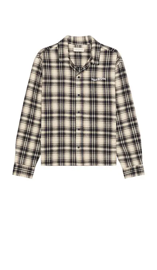 MUSEUM OF PEACE & QUIET Wordmark Button Up In Blue,beige