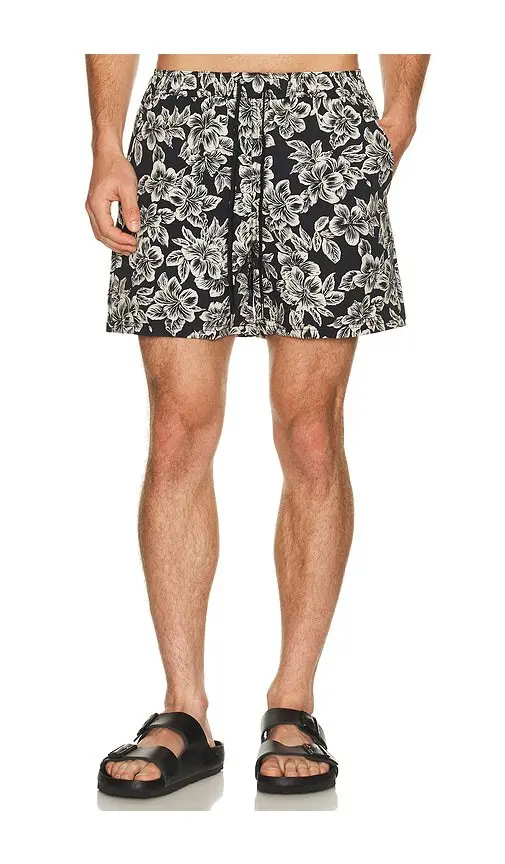 FAIR HARBOR Bungalow Swim Trunk - Black Hibiscus