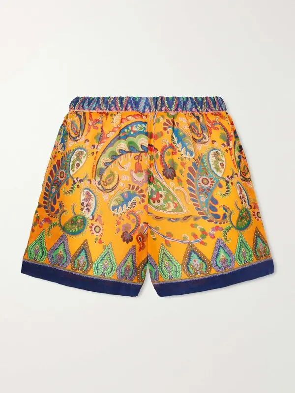 Etro Paisley-print Ramie Shorts - Orange