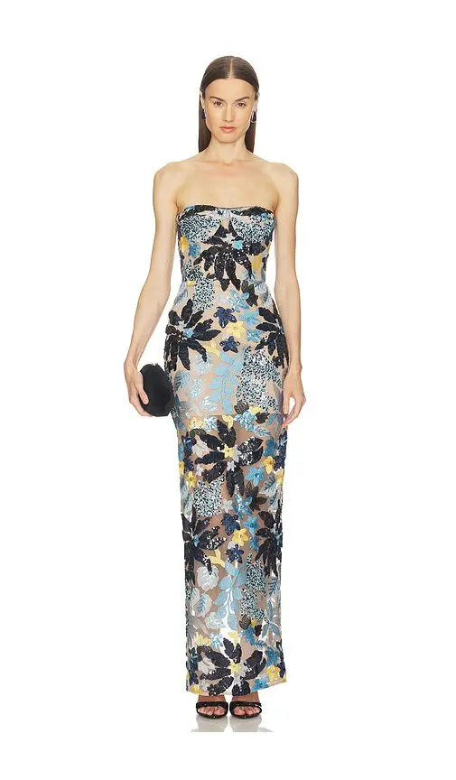 BRONX AND BRONCO Dahlia Strapless Maxi Dress - Blue Yellow Multi