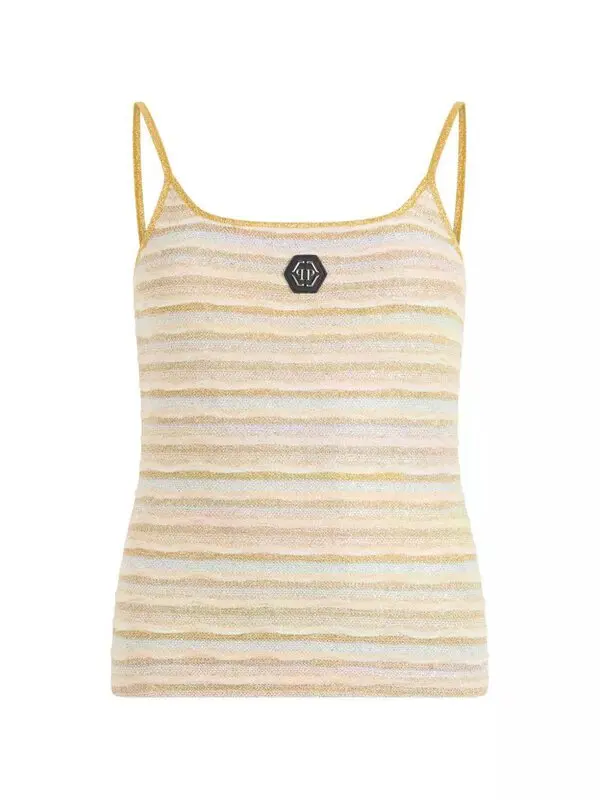 Philipp Plein Striped Logo Patch Tank Top