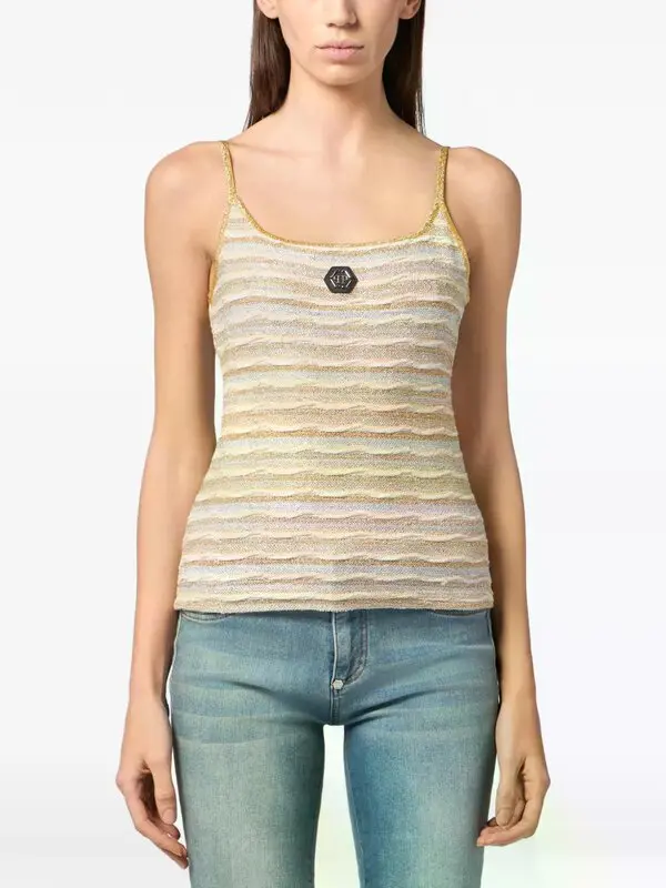 Philipp Plein Striped Logo Patch Tank Top