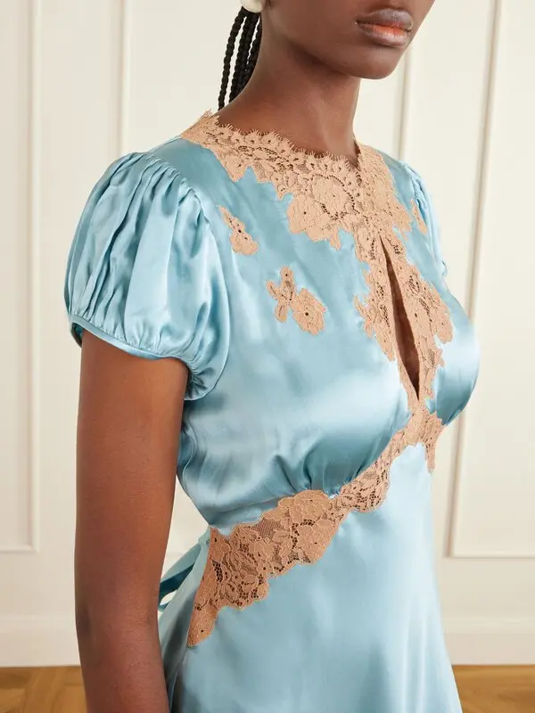 DÔEN Junia Lace-trimmed Silk-satin Mini Dress - Blue