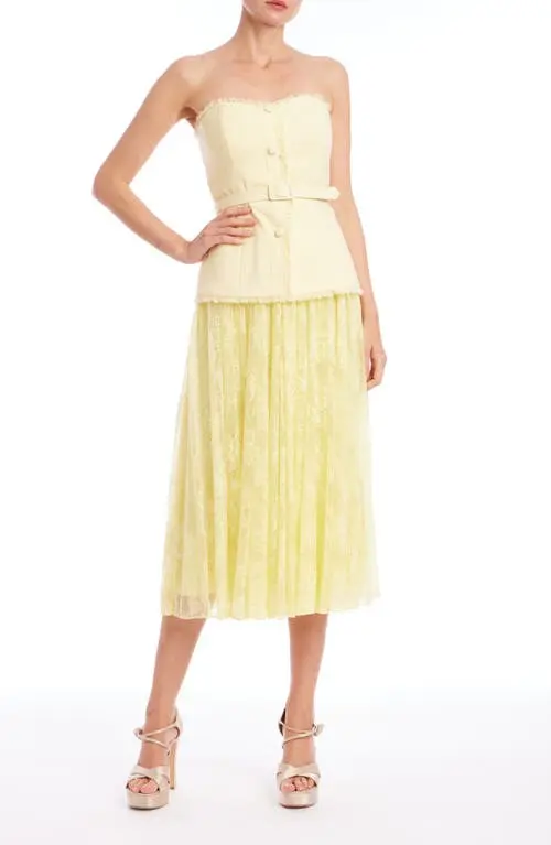 Badgley Mischka Strapless Mixed Media Cocktail Dress - Pale Yellow