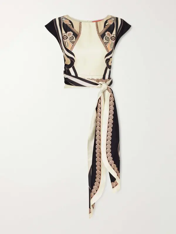 La DoubleJ Printed Silk-twill Blouse With Tie Detail - Cream