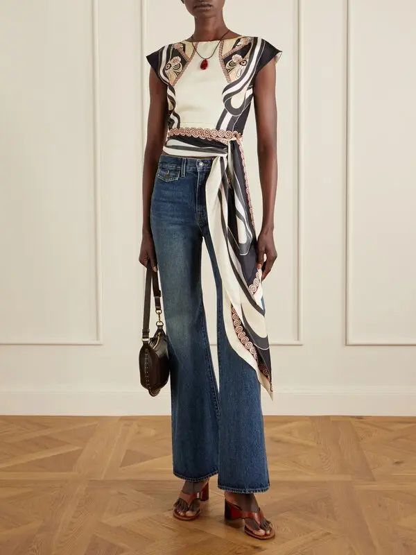La DoubleJ Printed Silk-twill Blouse With Tie Detail