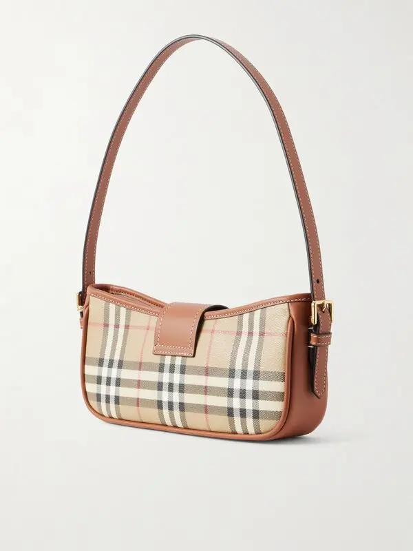 Burberry Leather-trimmed Checked Canvas Shoulder Bag - Brown