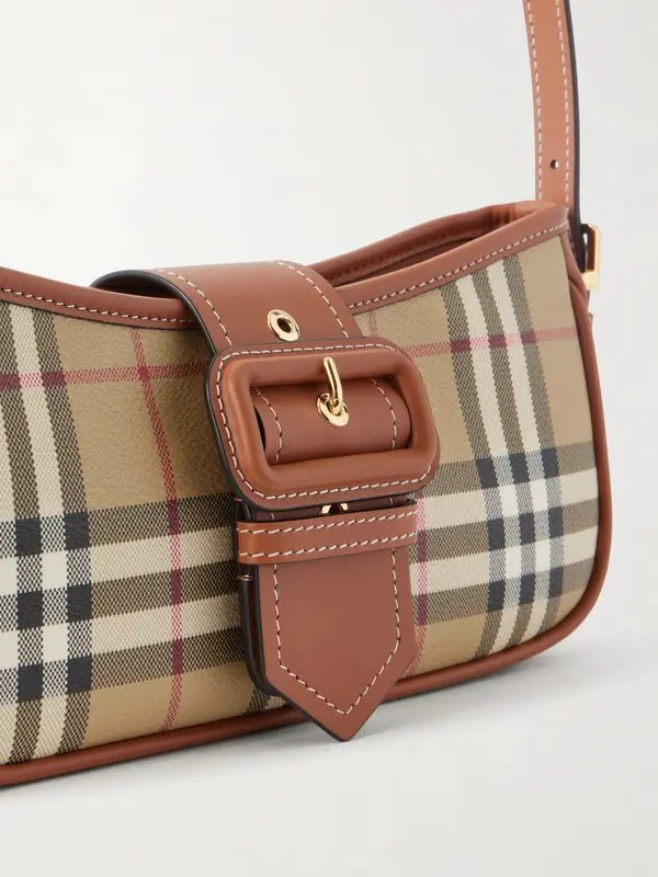 Burberry Leather-trimmed Checked Canvas Shoulder Bag - Brown