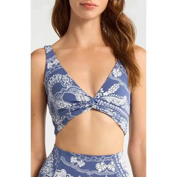 Free People Never Better Twist Crop Top - Blue Indigo Bandana