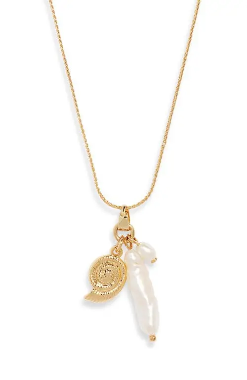 Nordstrom Shell & Freshwater Pearl Pendant Necklace - 14k Gold Plated