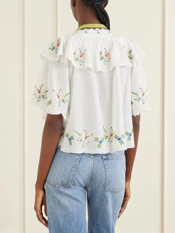 Sea Serafina Ruffled Embroidered Blouse