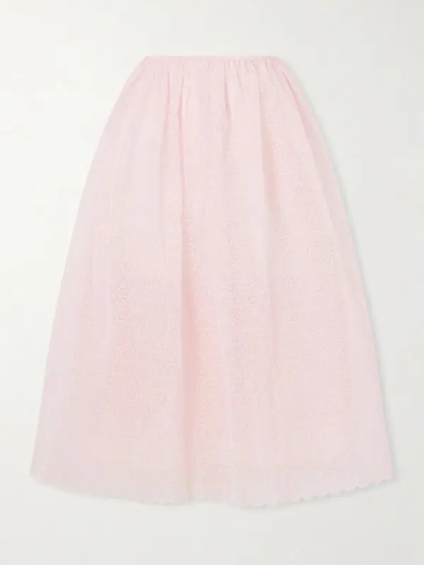 Cecilie Bahnsen Embroidered Cotton-blend Midi Skirt - Pink