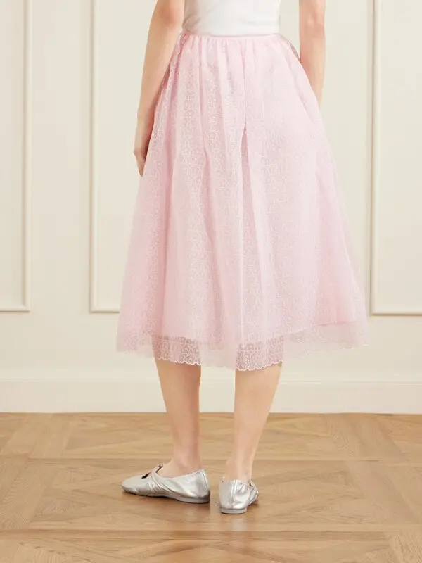 Cecilie Bahnsen Embroidered Cotton-blend Midi Skirt - Pink