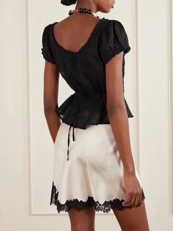 Rixo Sandi Cropped Broderie Anglaise Blouse - Black