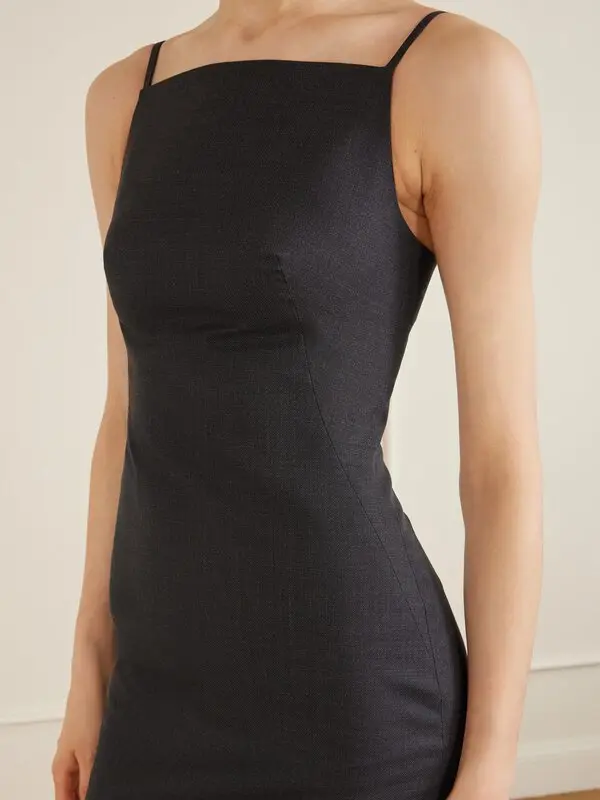 Givenchy Sliced Grain De Poudre Wool Midi Dress - Gray