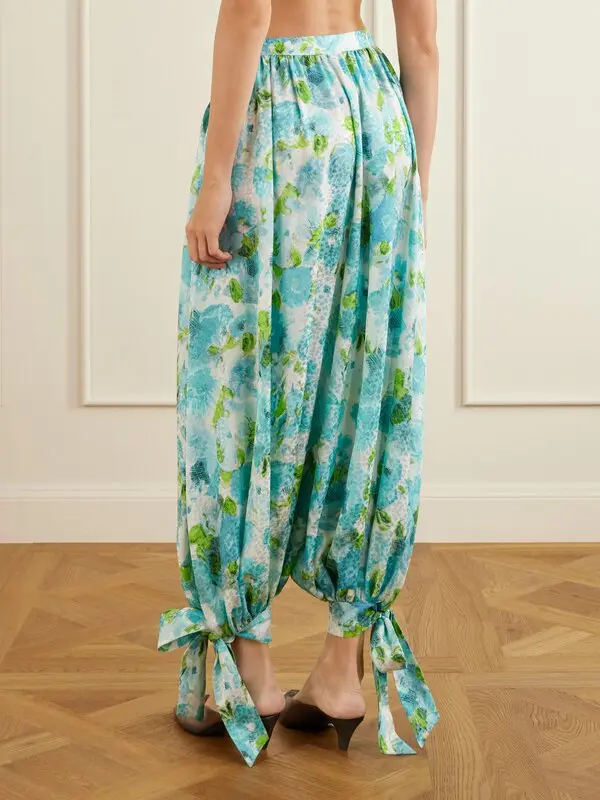 Chloé Floral-print Silk-jacquard Balloon Pants - Blue