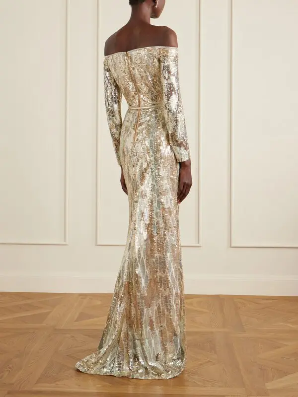 Elie Saab Off-the-shoulder Sequin Embellished Gown