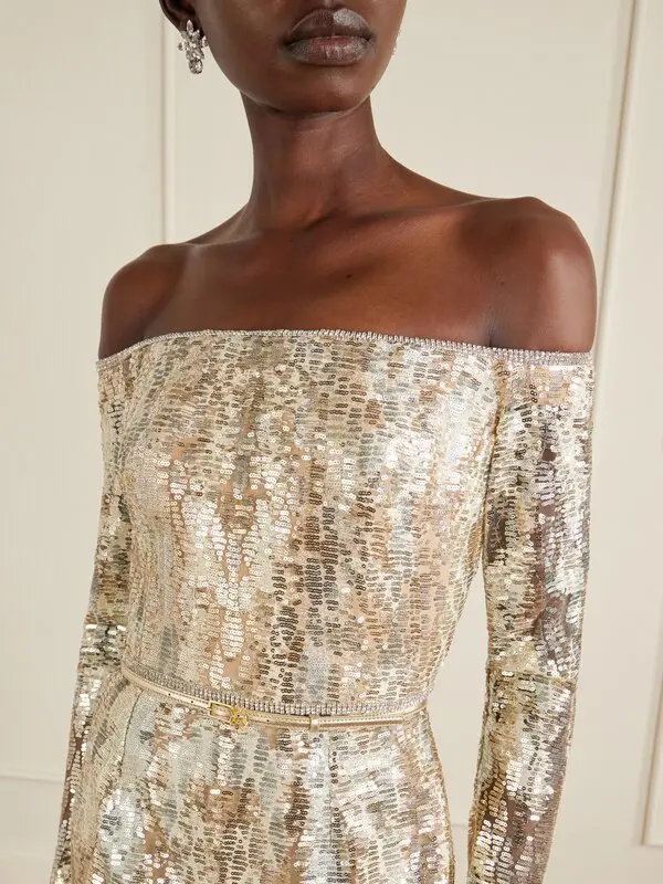 Elie Saab Off-the-shoulder Sequin Embellished Gown
