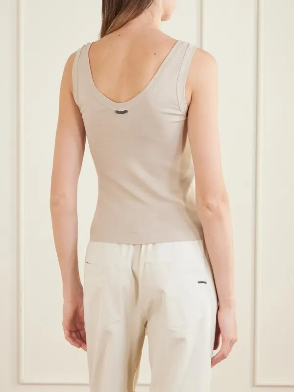 Brunello Cucinelli Ribbed Cotton-blend Jersey Tank - Neutrals