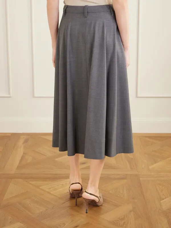 Brunello Cucinelli Pleated Wool-blend Midi Skirt