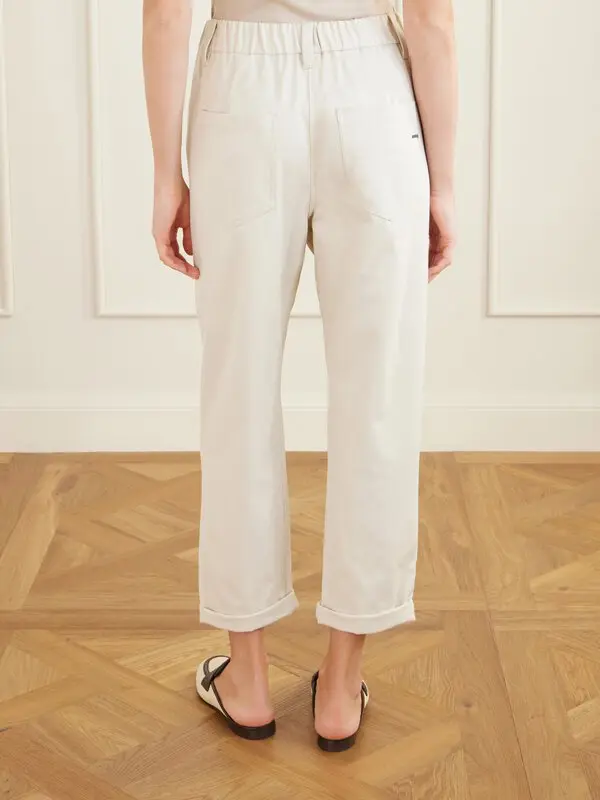 Brunello Cucinelli Tapered Cotton-blend Trousers - Neutrals