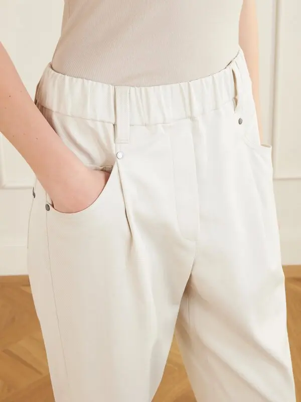 Brunello Cucinelli Tapered Cotton-blend Trousers - Neutrals