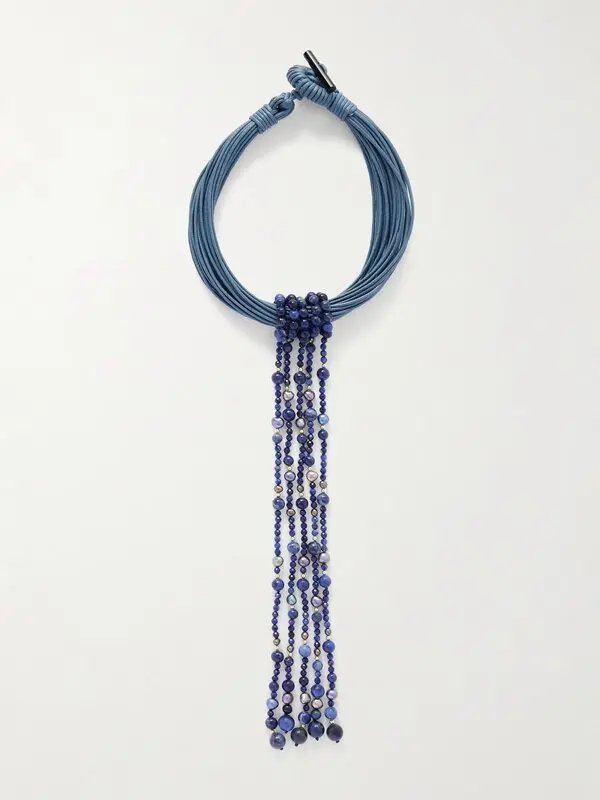 Le Sundial Waxed-cotton, Pearl And Sodalite Necklace - Blue
