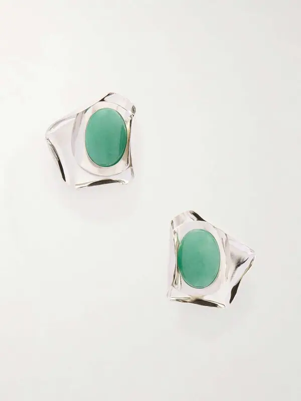 JENNIFER BEHR Kendall Silver-tone Aventurine Earrings - Light Green