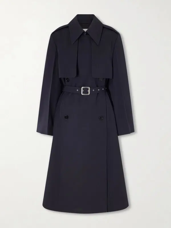 JIL SANDER Belted Wool Gabardine Trench Coat - Blue