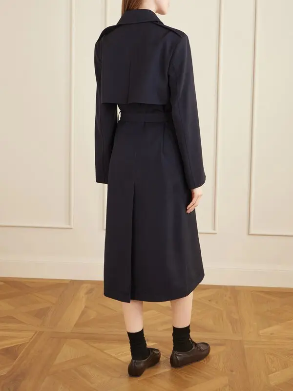 JIL SANDER Belted Wool Gabardine Trench Coat - Blue