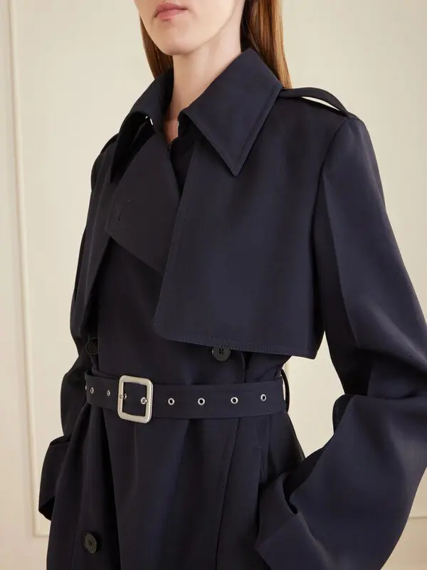 JIL SANDER Belted Wool Gabardine Trench Coat - Blue