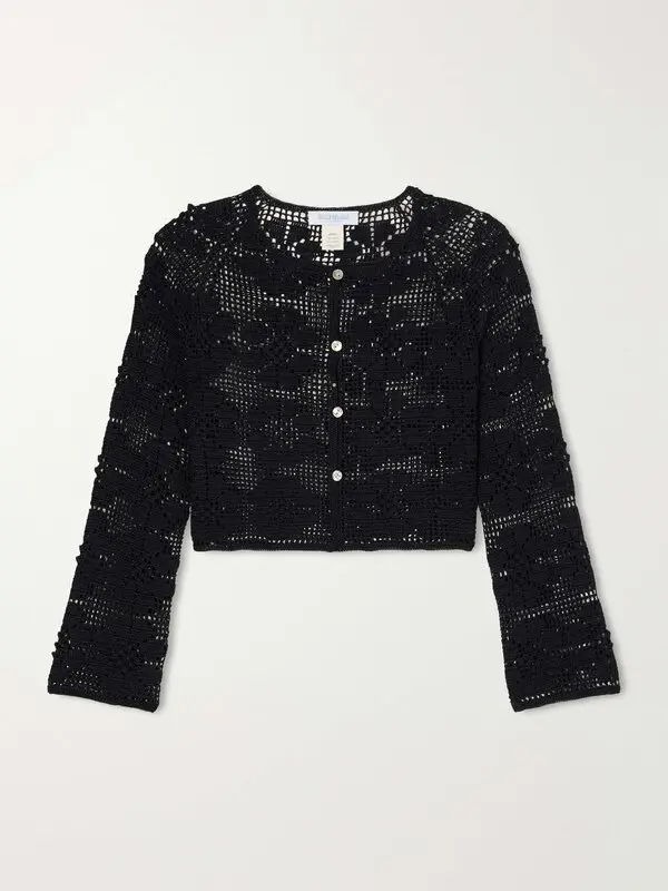 Calle Del Mar Daisy Chain Cropped Crocheted Cardigan - Black