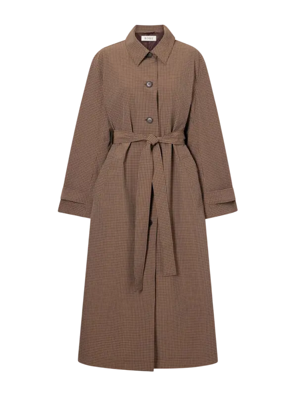 RÓHE Belted Checked Taffeta Trench Coat - Brown