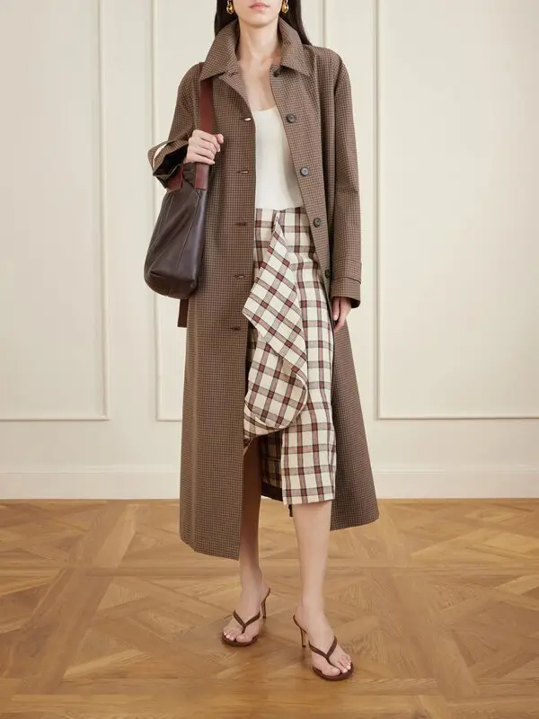 RÓHE Belted Checked Taffeta Trench Coat - Brown