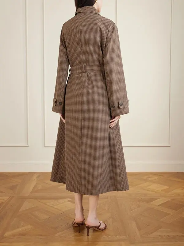 RÓHE Belted Checked Taffeta Trench Coat - Brown