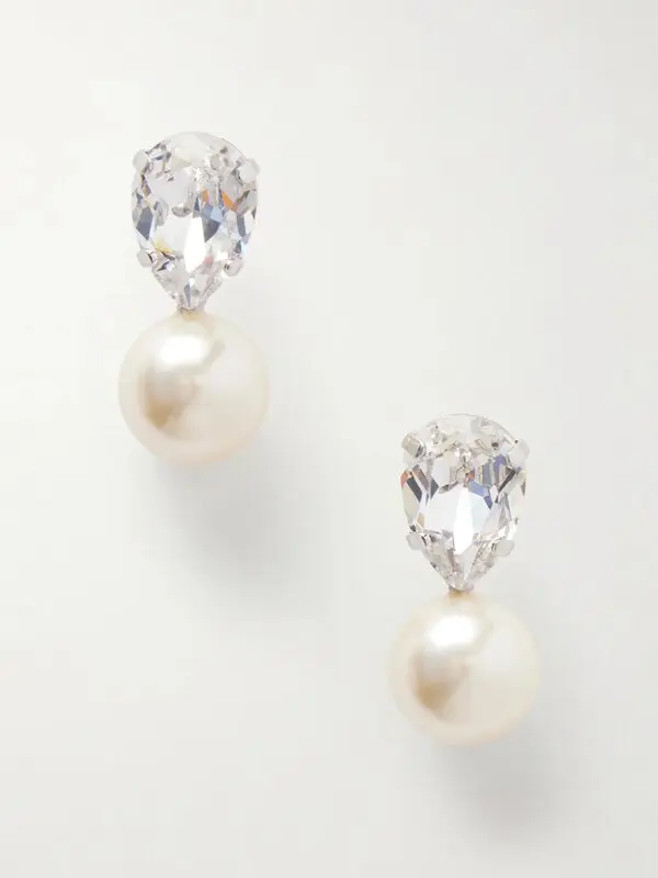 JENNIFER BEHR Cimone Crystal And Pearl Drop Earrings - Neutrals