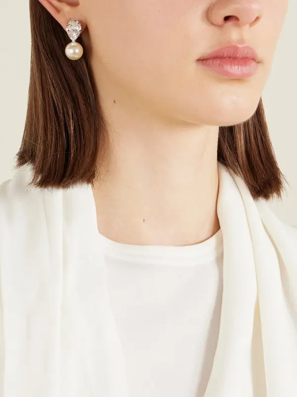 JENNIFER BEHR Cimone Crystal And Pearl Drop Earrings - Neutrals
